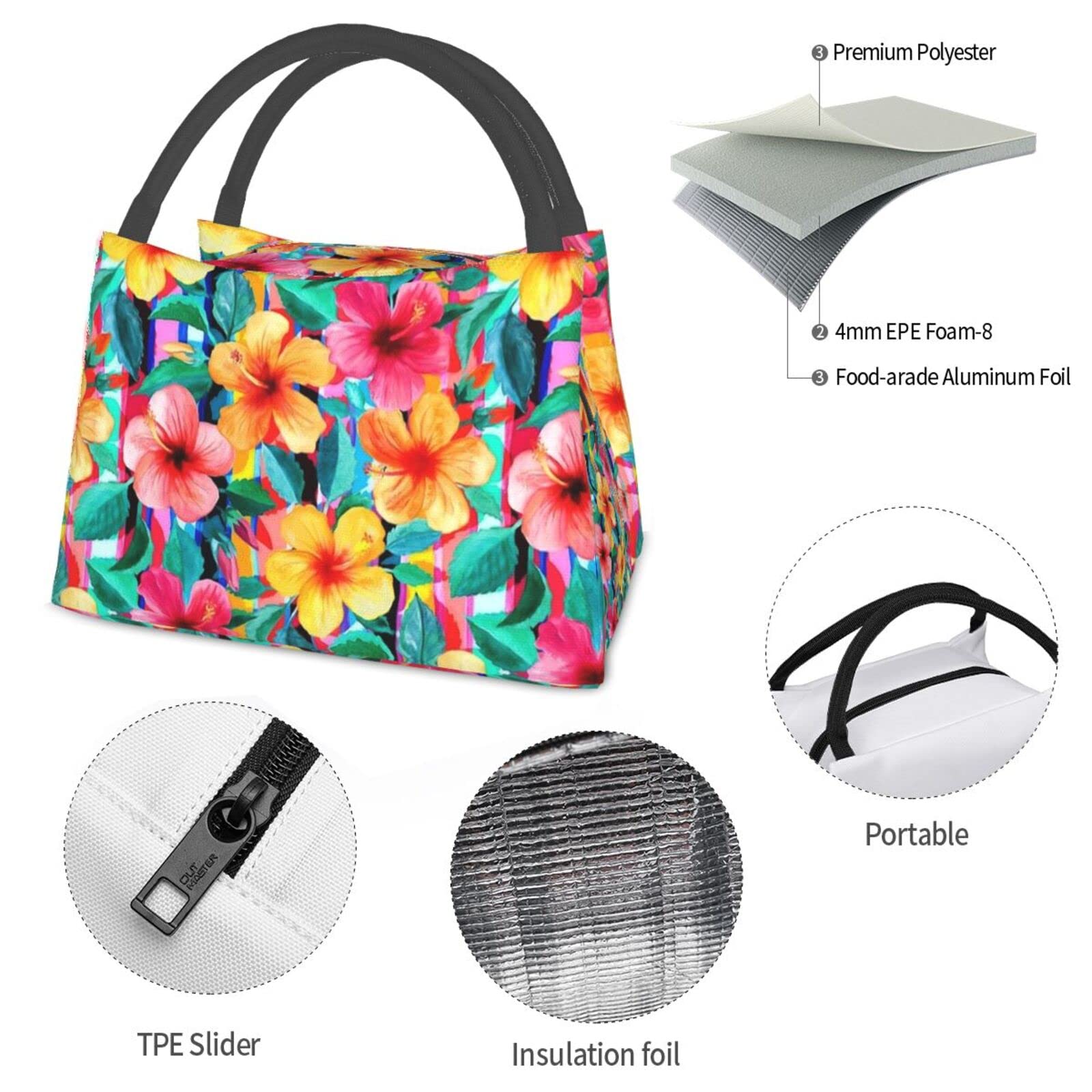 ASYG Hawaii Lunch Bag, Hawaii Tropical Floral Tote Meal Bag Lunch Holder Flower Bag for Work Outdoor Picnic