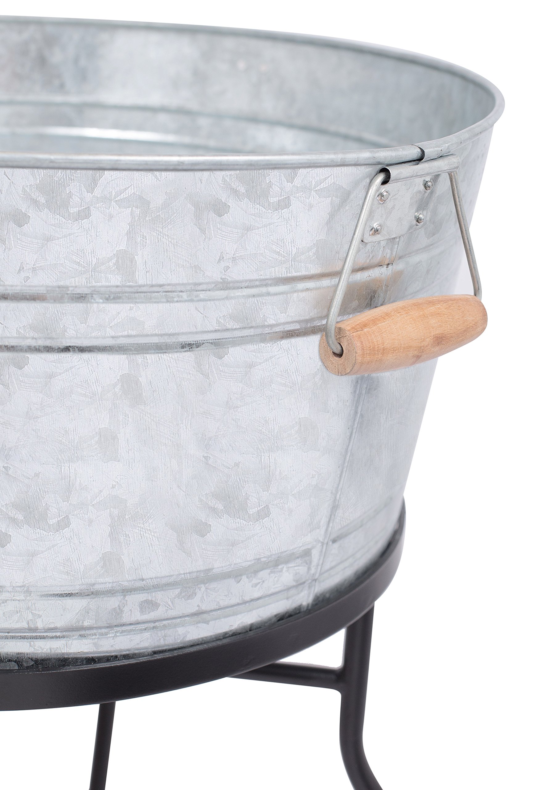BirdRock Home Galvanized Beverage Tub with Stand - Bottle Opener - Party Drink Holder - Wooden Handles - Outdoor or Indoor Use - Free Standing