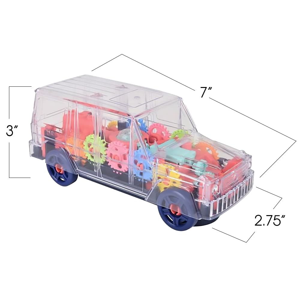 ArtCreativity Light Up Transparent SUV for Kids, 1PC, Bump and Go Toy Car with Colorful Moving Gears, Music, and LED Effects, Fun Educational Toy for Kids, Great Birthday Gift Idea