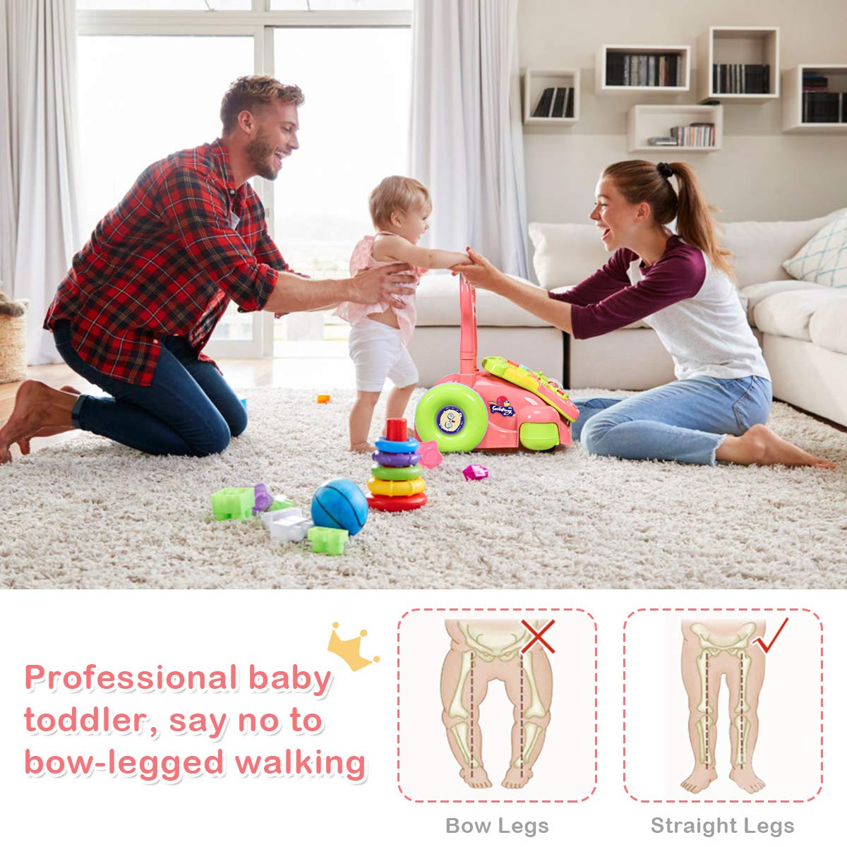 BABY JOY Sit-to-Stand Walker, 2 in 1 Pull and Push Baby Walker w/Detachable Learning Activity Panel, Adjustable Height, Music & Light, Early Development Toys for Toddlers (Pink)