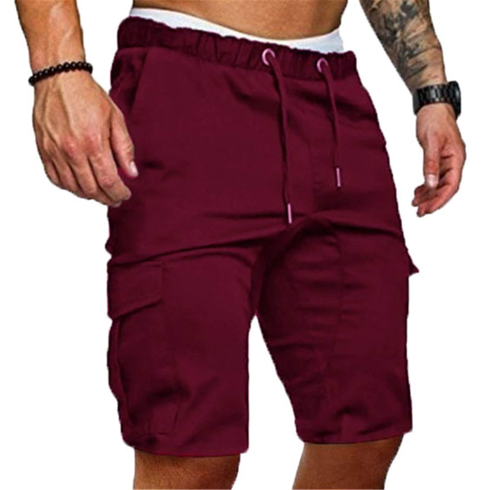 Andongnywell Men's Drawstring Elastic Waist Joggers Workout Slim Fit Running Gym Shorts Athletic Training Pants (Wine Red,XX-Large)