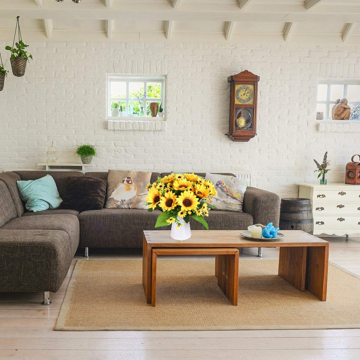 Artificial Sunflower 3 Bouquet | Artificial Flowers Silk Fake Faux Fall Yellow Bulk Flowers for Home Decorations Wedding Table Party Garden Decor