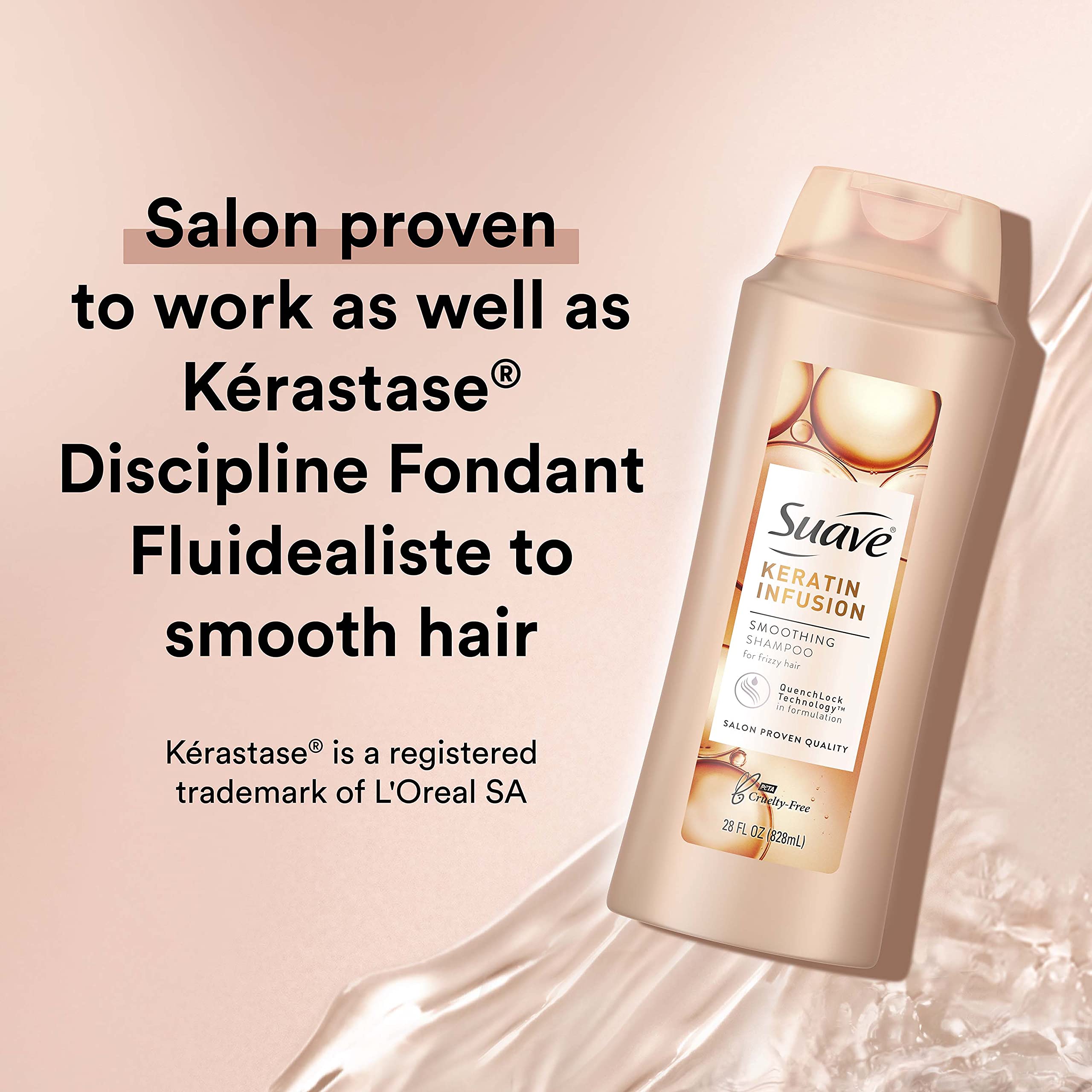 Suave Professionals Smoothing Shampoo For Dry Hair Keratin Infusion Hair Shampoo with 48-hour Frizz Control, 28 Fl Oz (Pack of 4)