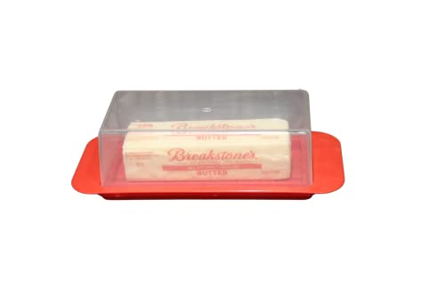 Butter Dish With Cover and Handles Fits Both Elgin East Coast and West Coast Bars of Butter (Red)
