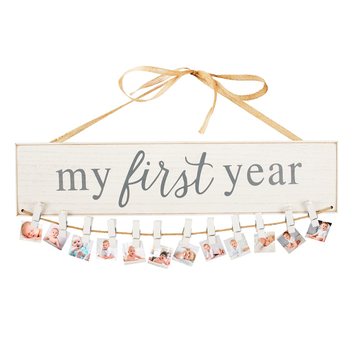 Baby´s First Year Frame | Awesome Gift for Expecting Parents | Hang Picture Frame for Photo Memories | Newborn Keepsake Frame (22 x 5 Inches)