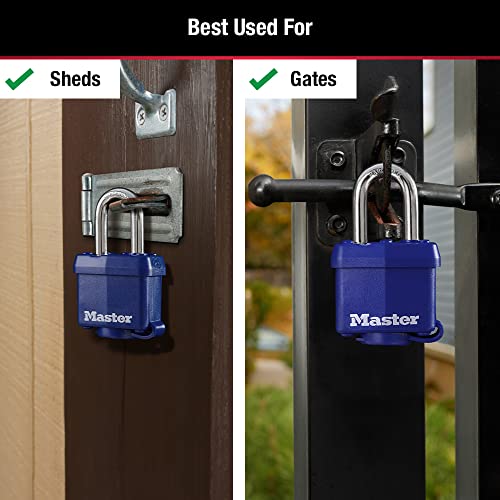 Master Lock 312TRI Laminated Padlock with Key & Thermoplastic Shell, Blue, Pack of 3 Keyed-Alike