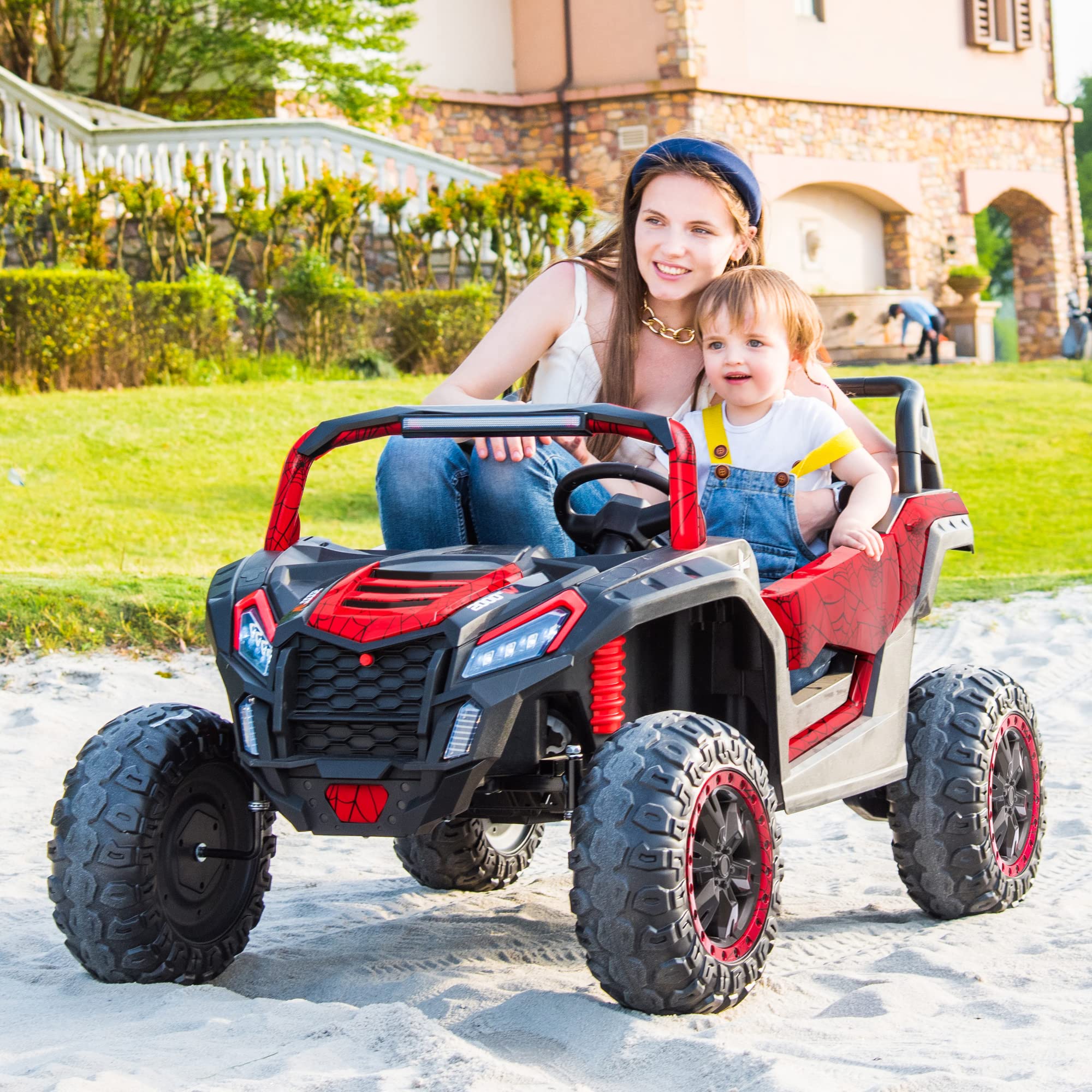 AVRCECI Ride on Car Off-Road UTV 2 Seater Battery Powered Electric Car with Remote Control,LED Lights, Adjustable Speed, MP3/USB/TF for Kids to Drive (Red)