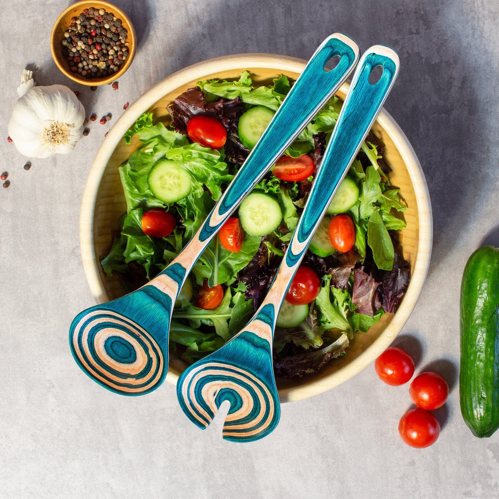 Baltique Mykonos Collection Wooden Salad Serving Utensil Set, 11-3/4" Long, One Pair