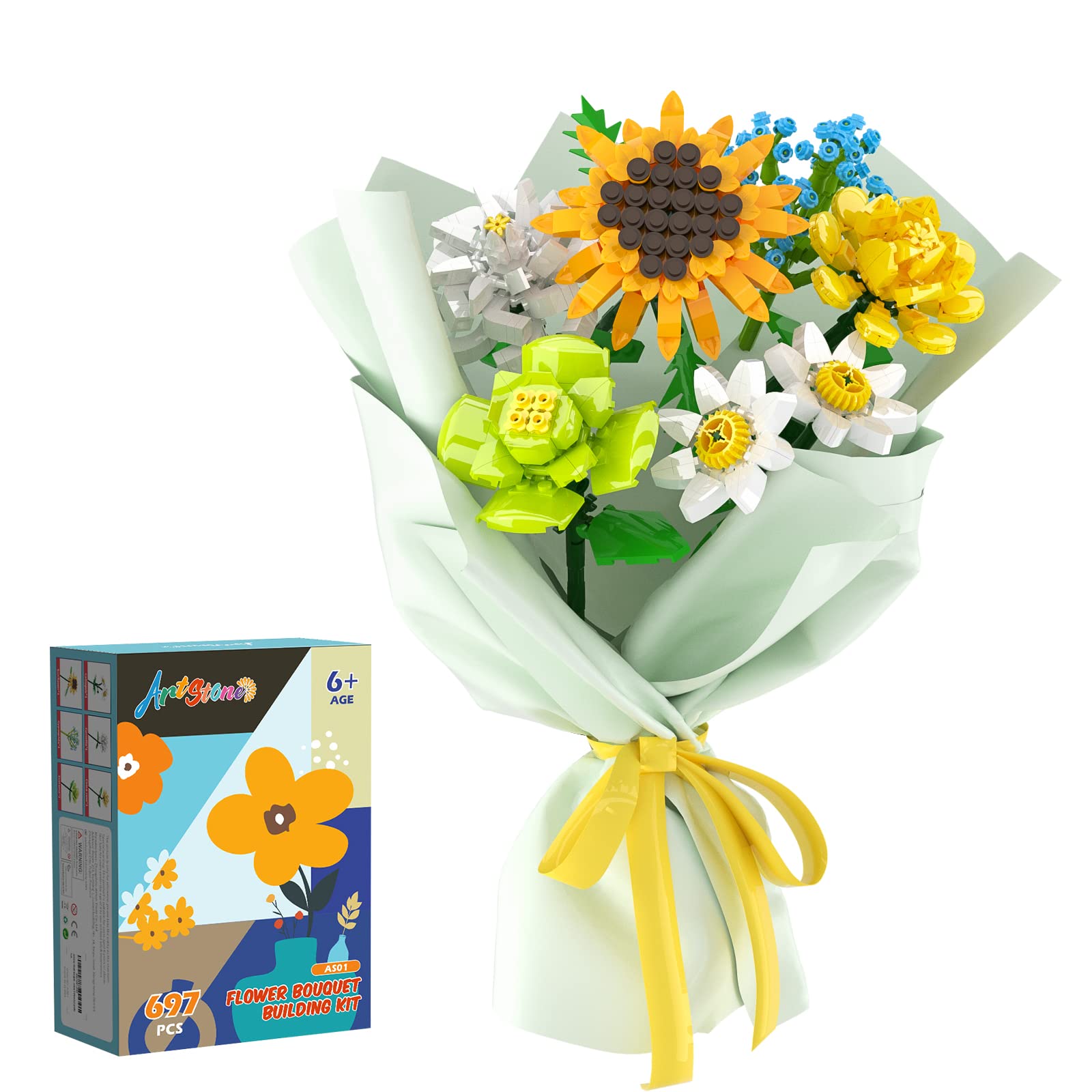 Flower Bouquet Building Kit 697PCS Toy Building Block Sets Artificial Flowers Botanical Collection New 2022 for Adults Kids Girls,Christmas Thanksgiving Day Gifts