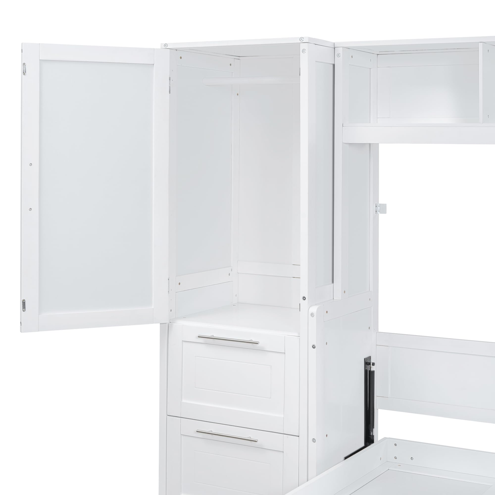 Queen Size Murphy Bed Wall with Closet and Drawers, White