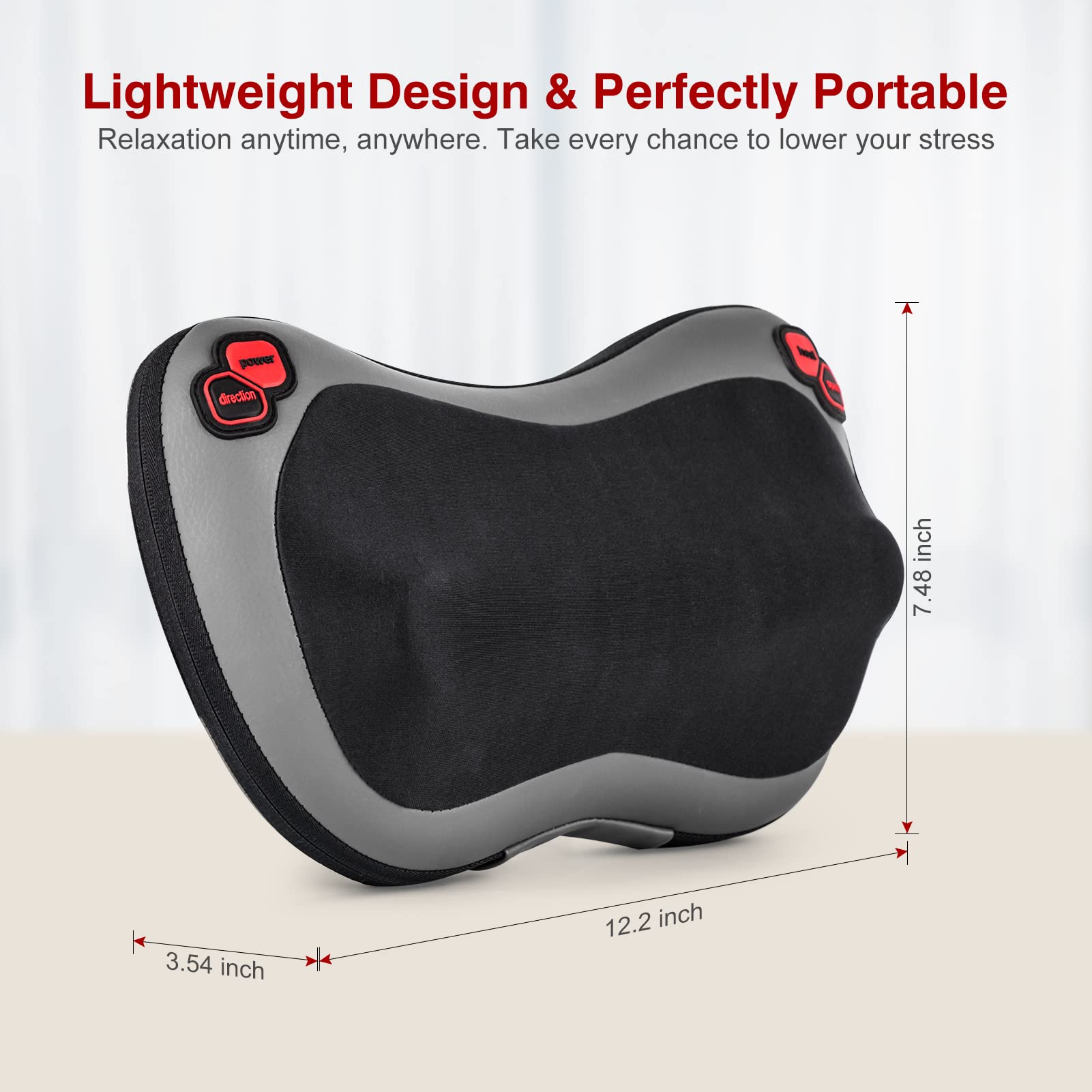 Back Massager Massage Pillow with Heat, Shiatsu and Deep Tissue Kneading for Shoulder, Lower Back and Muscle Pain Relief, Relaxation in Car Home and Office