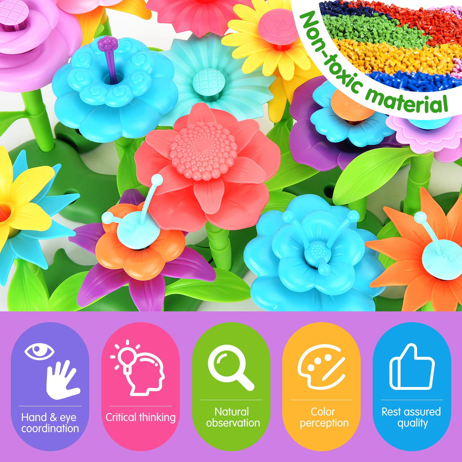 Flower Building Toy Garden Building Blocks Toy Set for Kids, 101 PCS Educational Toy Creative Playset for Age 4,5,6,7 Year Old Gifts