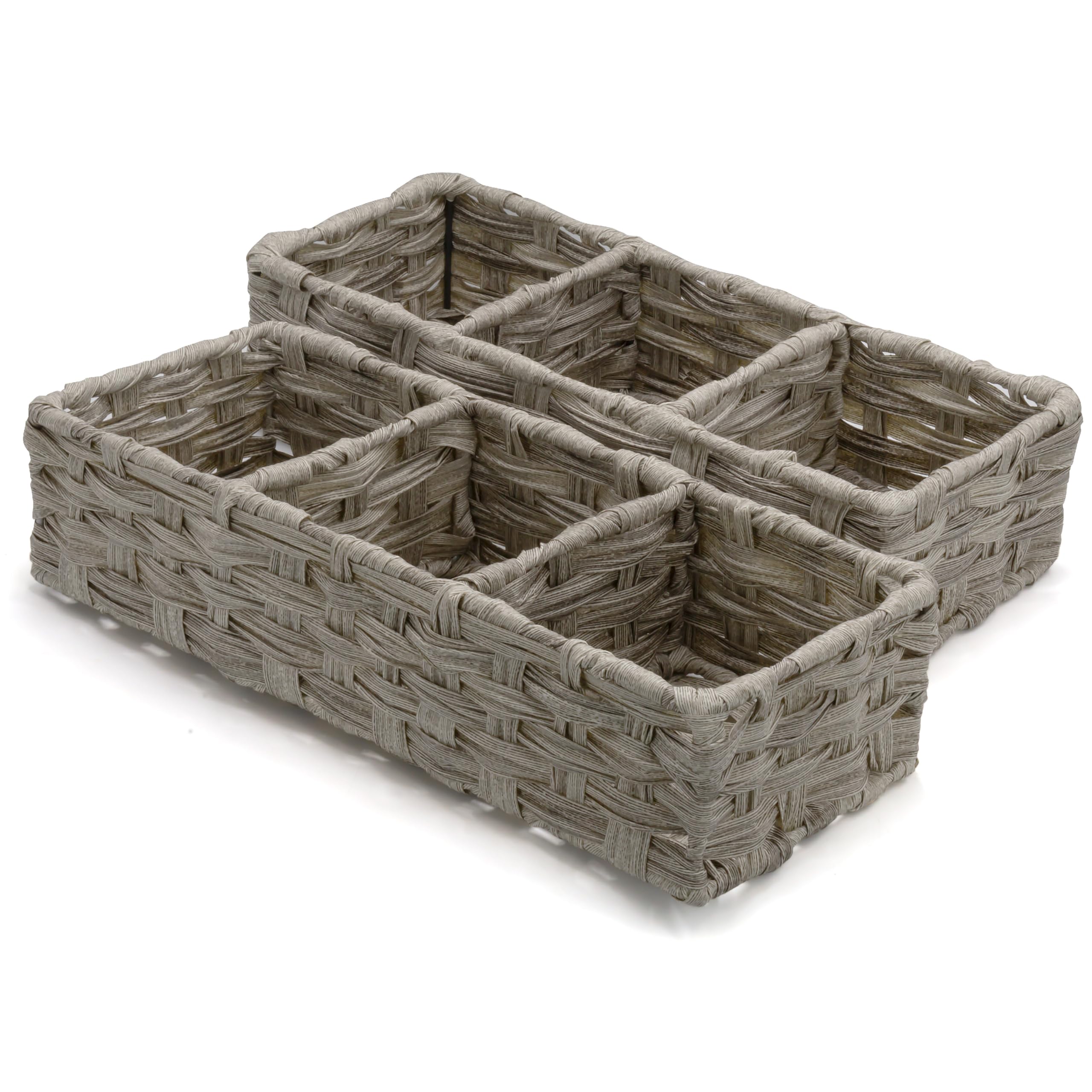 BROOKSTONE, [2 PACK SET] Wicker Storage Basket, Boho Organization and Storage Container, Decorative Shelf Bin, Over the Toilet Paper Reserve, Suitable for Any Home Décor Style