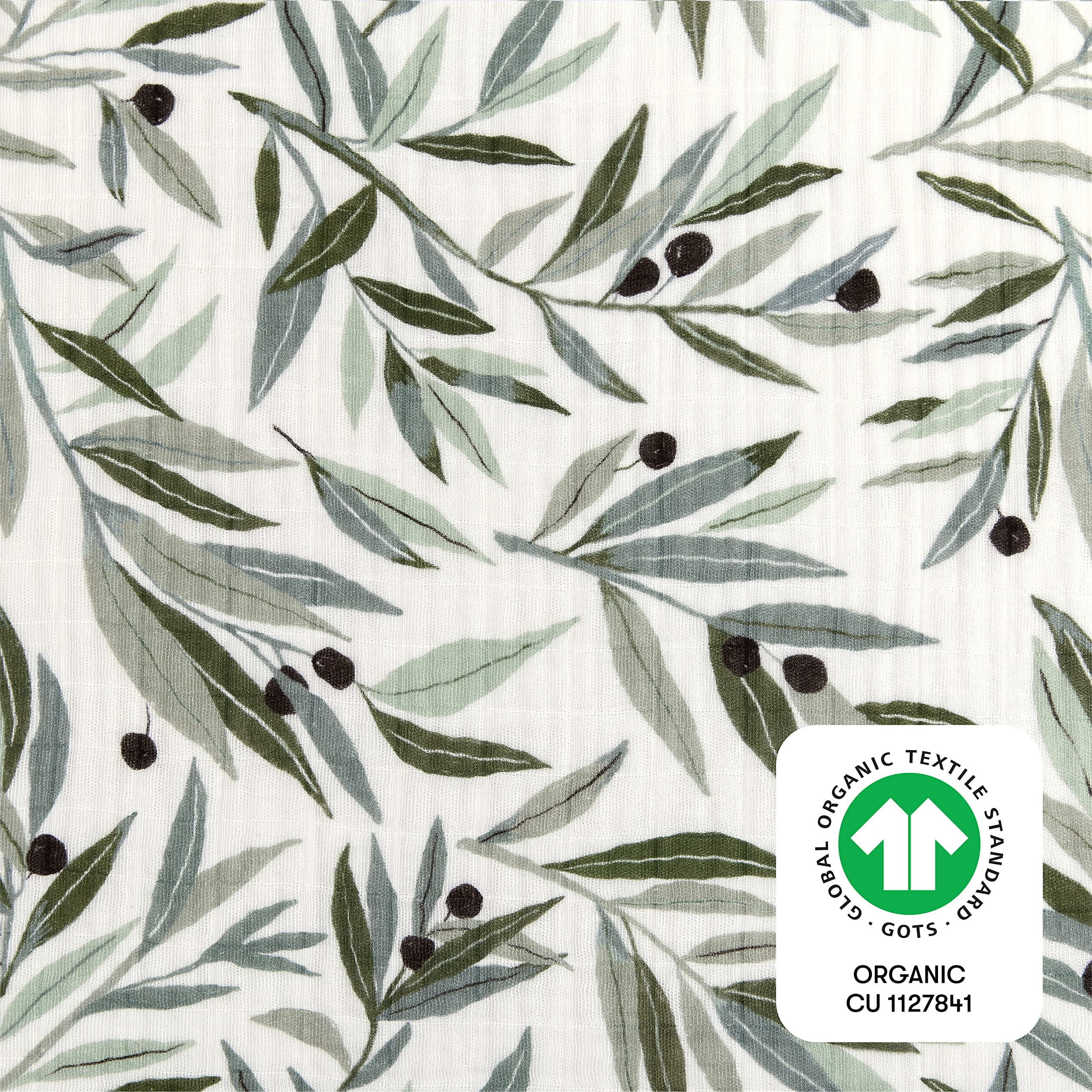Babyletto 100% Organic Cotton Mini Crib Sheet, GOTS-Certified, Fitted 360°, Ultra-Soft and Breathable Muslin - Olive Branches