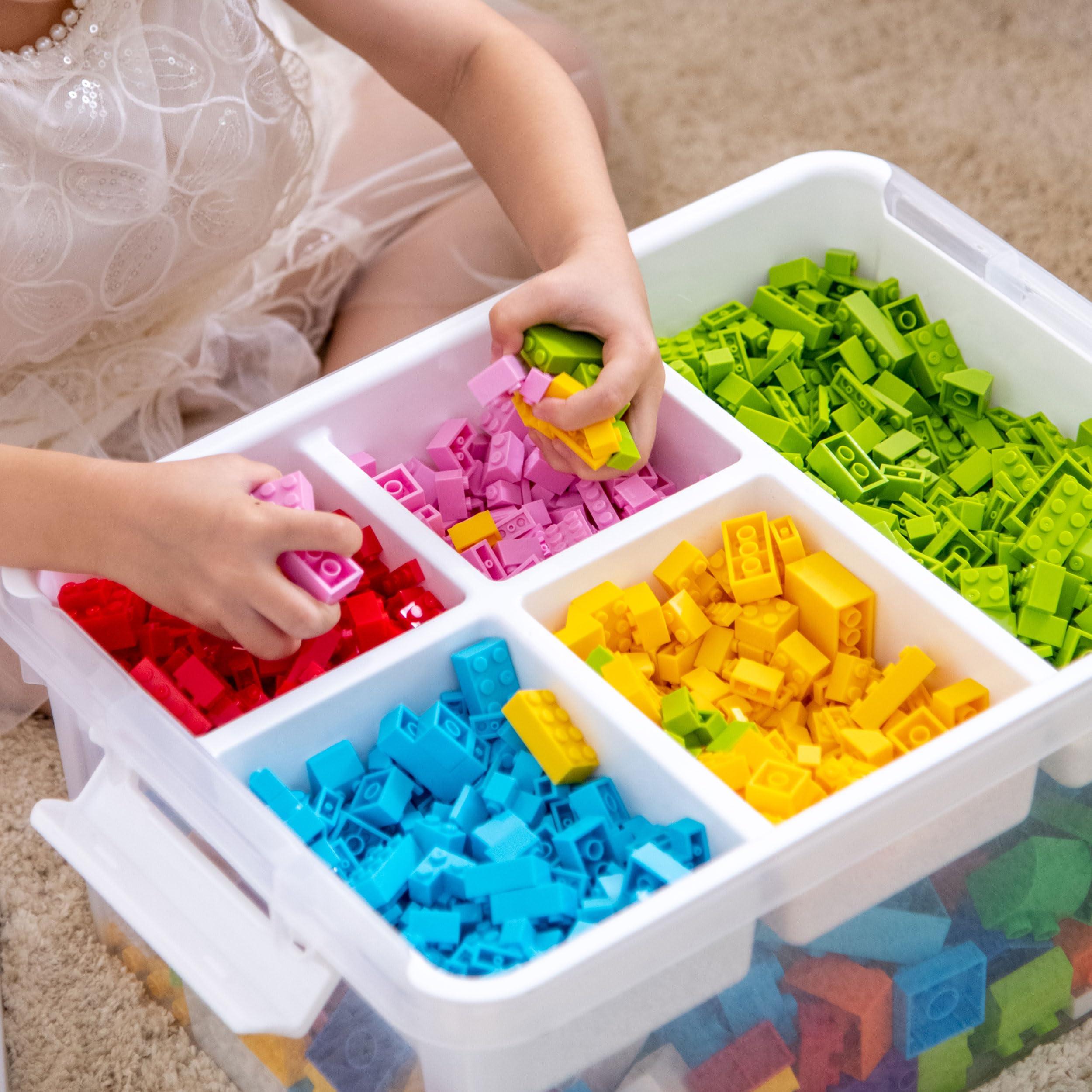 Citylife 17 QT Plastic Storage Box with Building Baseplate Lid and Removable Tray Craft Organizers and Storage Clear Storage Container for Organizing Lego, Bead, Tool, 2 Packs