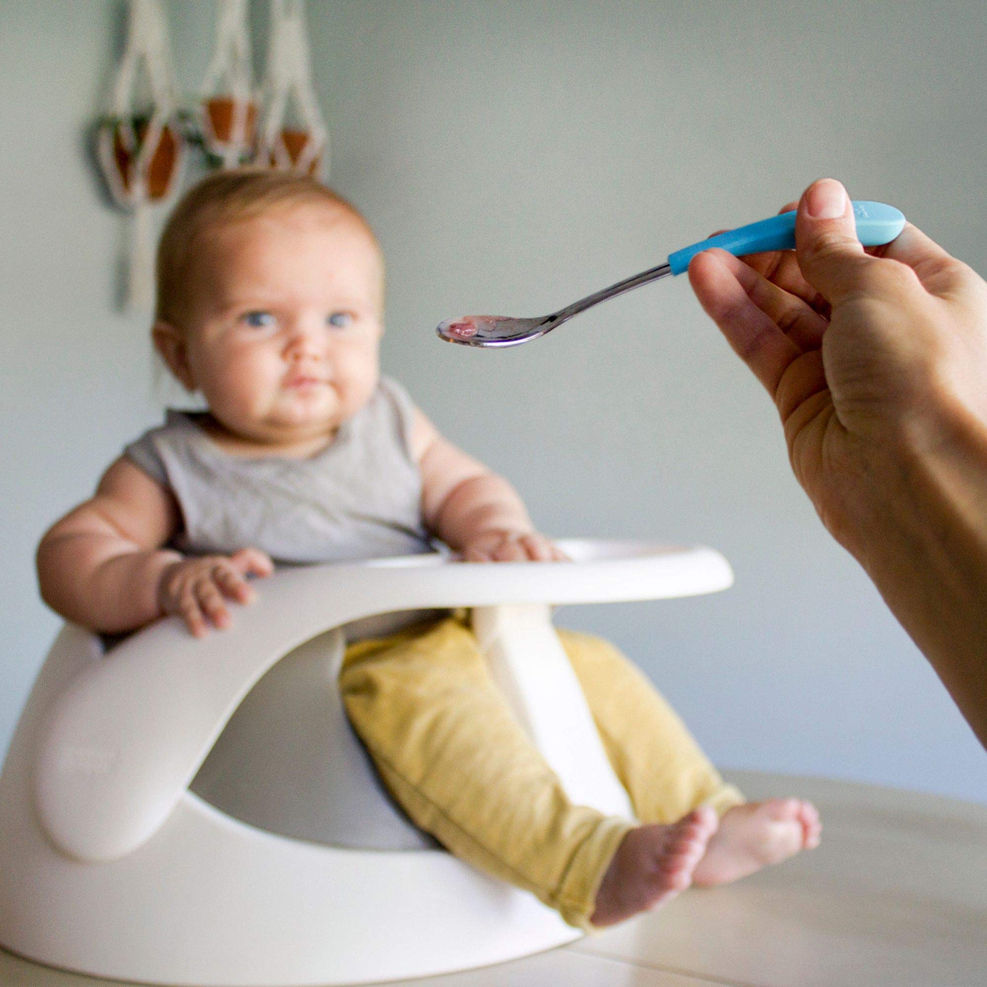 Avanchy Infant Baby Spoons Stainless Steel and Silicone Set, Self Feeding Food Utensils, 4 Months Baby Led Weaning, 2 Pack, Pink