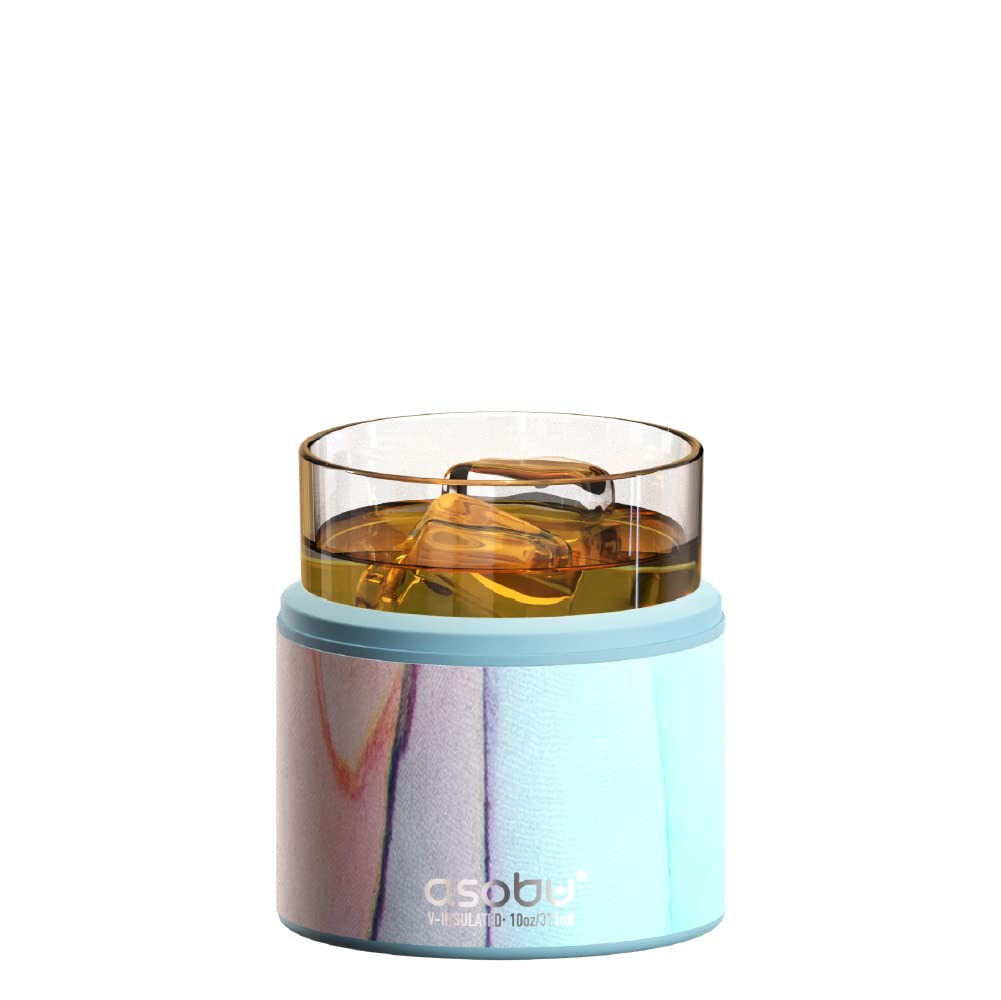 asobu Whiskey Glass with Insulated Stainless Steel Sleeve, 10.5 ounces (Midnight Marble)