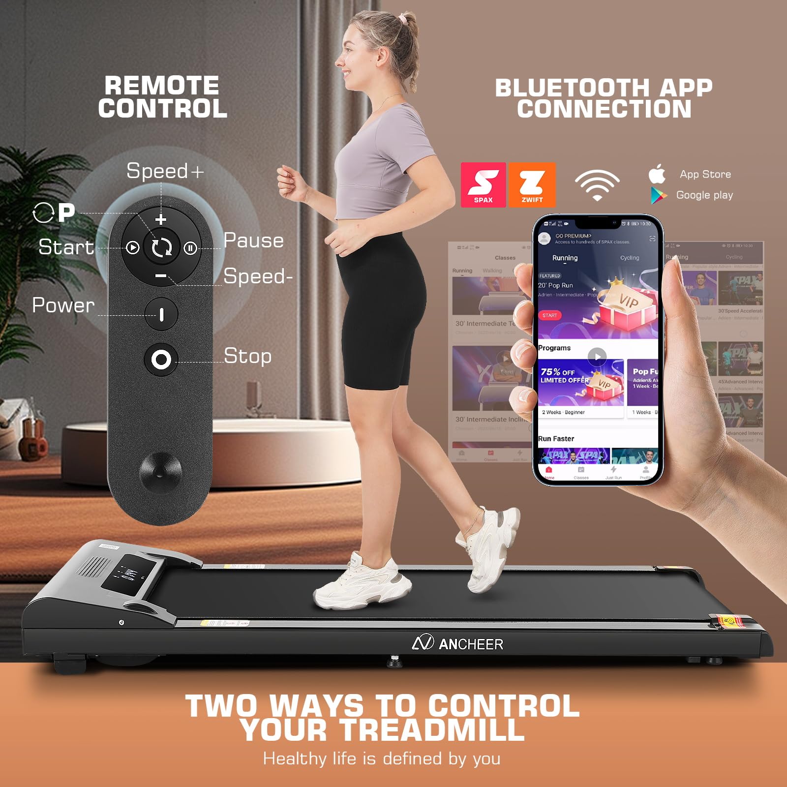 ANCHEER 2 in 1 Under Desk Treadmill Walking Pad Treadmill with Remote Control, Treadmills for Home/Gym/Office 300lbs Weight Capacity, 2.5HP Low Energy Consumption Brushless Electric Running Machine