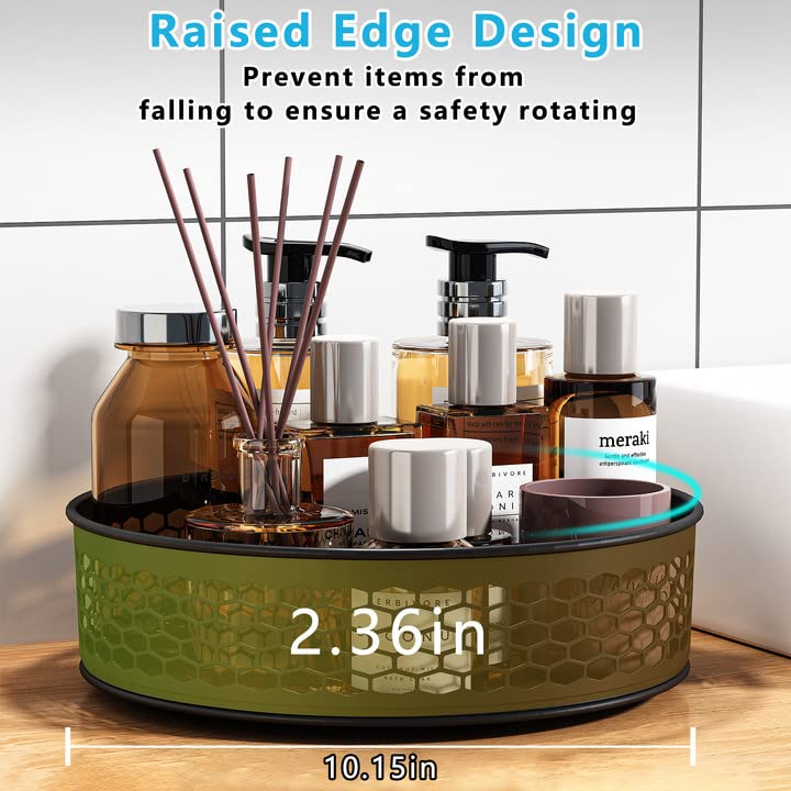 ATsense Lazy Susan Organizer, 10 Inch Lazy Susan Turntable for Cabinet Table, Lazy Susan Spice Rack with Non-Slip Pad, Rotating Organizer for Bathroom Refrigerator Kitchen Pantry (Metal, Black)