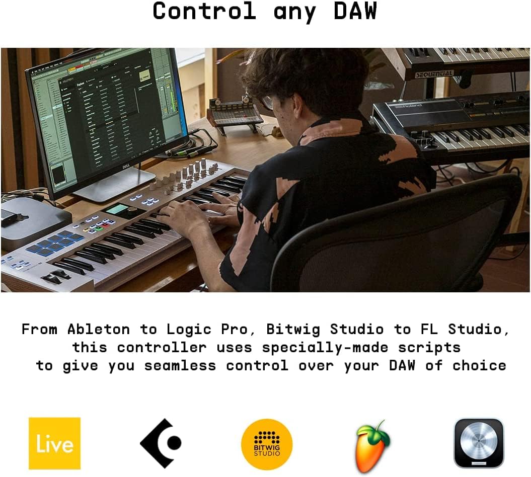 Arturia KeyLab 61 Essential mk3 MIDI Controller BUNDLE with MIDI Keyboard, Keyboard Sustain Pedal, USB Cable & Polishing Cloth - 61 Key Keyboard, Software Integration, Flexible Connectivity