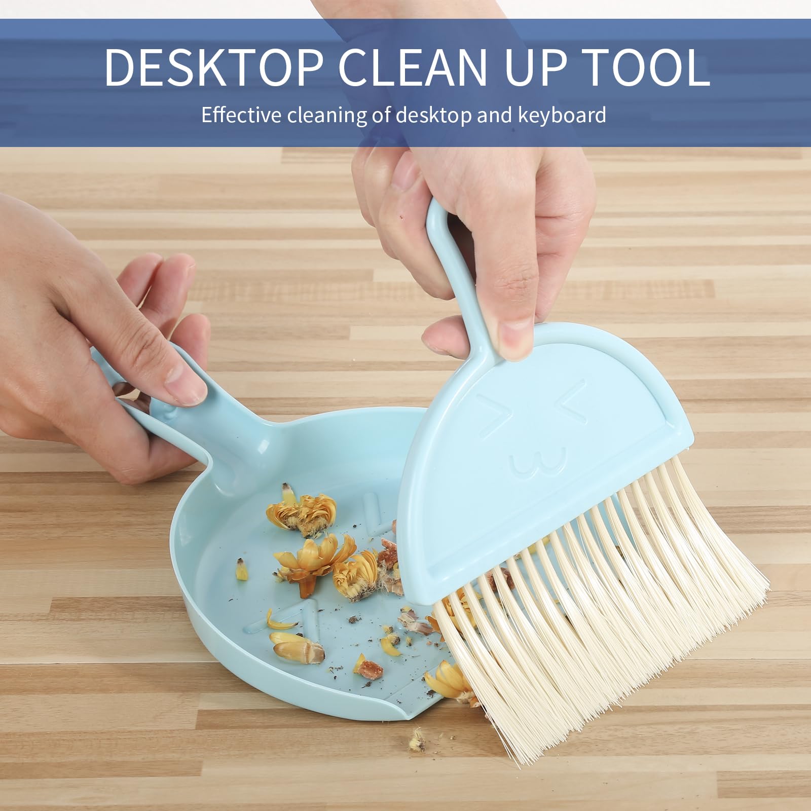Broom and Dustpan Set,2 in 1 Broom Brush with Dustpan Combo Set, Upright 180°Rotating Broom with Long Handle and Lightwight Dust Pans for Home Kitchen Room Office Lobby Floor Cleaning,Blue