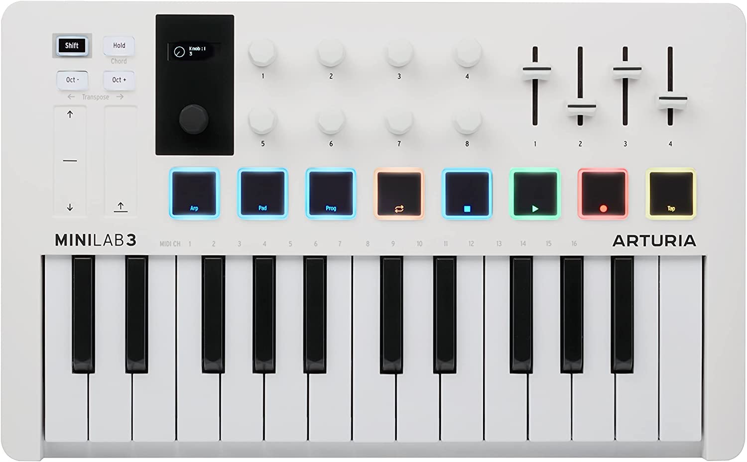 Arturia MiniLab 3 MIDI Keyboard Controller Bundle with Samson Headphones SR350 Over Ear, USB Cable & Polishing Cloth - 25 Key MIDI Keyboard for Recording Studio Equipment, Software Included (WHITE)