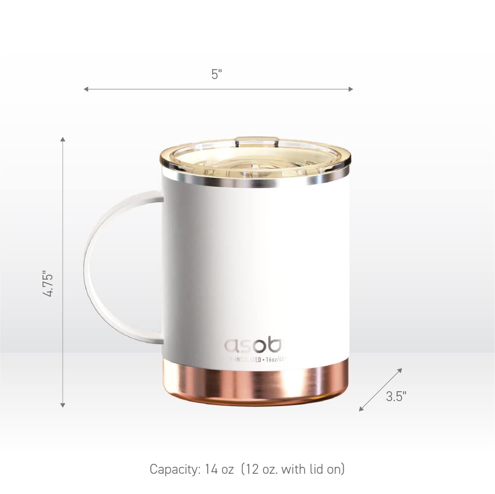 asobu Ultimate Stainless Steel Ceramic Inner Coating Coffee Mug with Double Walled Copper Lining Insulation,12 Ounces (White)