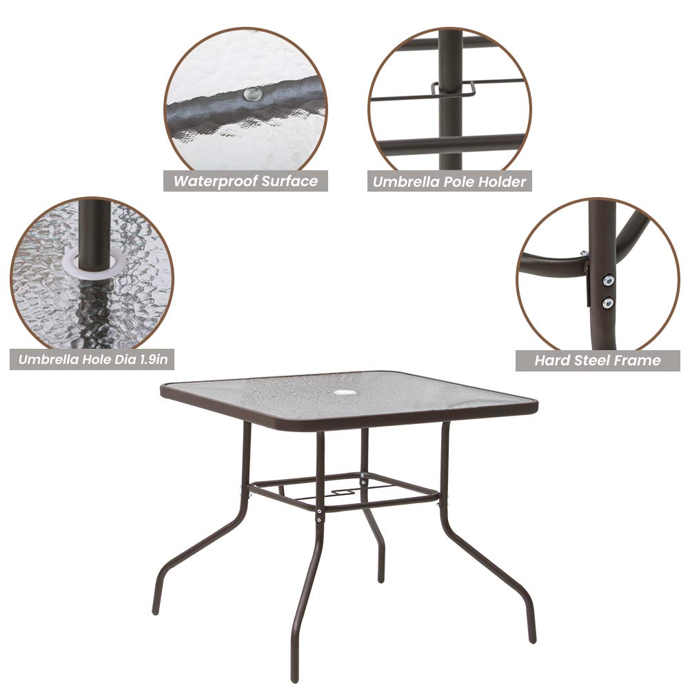 Crestlive Products 5 Piece Patio Dining Set with 4 Folding Chairs and Table Outdoor Dining Furniture with Square Glass Tabletop, Umbrella Hole for Bistro, Garden, Backyard, Deck (Beige)