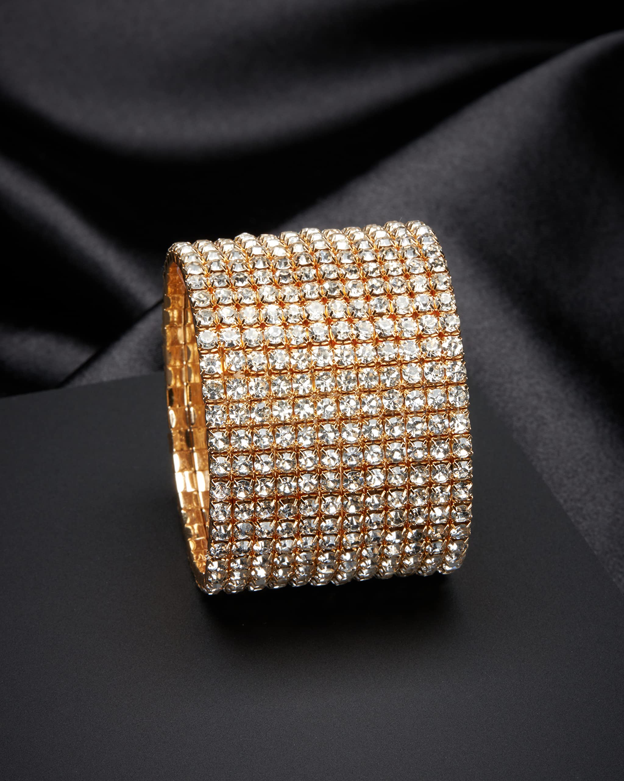 Badgley Mischka Women's Bracelet - 12 Strand Wide Crystal Studded Bridal Statement Stretch Wristband Cuff Wrap, Hematite