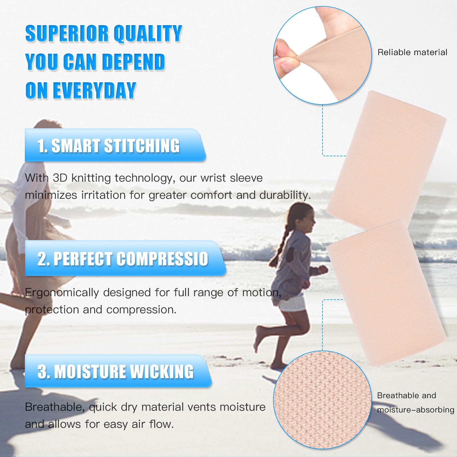 ATENTO 4 PCS Compression Wrist Sleeve | Compression Wrist Brace | Wrist Support Elastic Wristbands Sleeves | Improve and Recovery for Wrist Swelling, Soreness, Tendonitis, Carpal Tunnel and Sprained for Men and Women Sports (Medium, Beige)