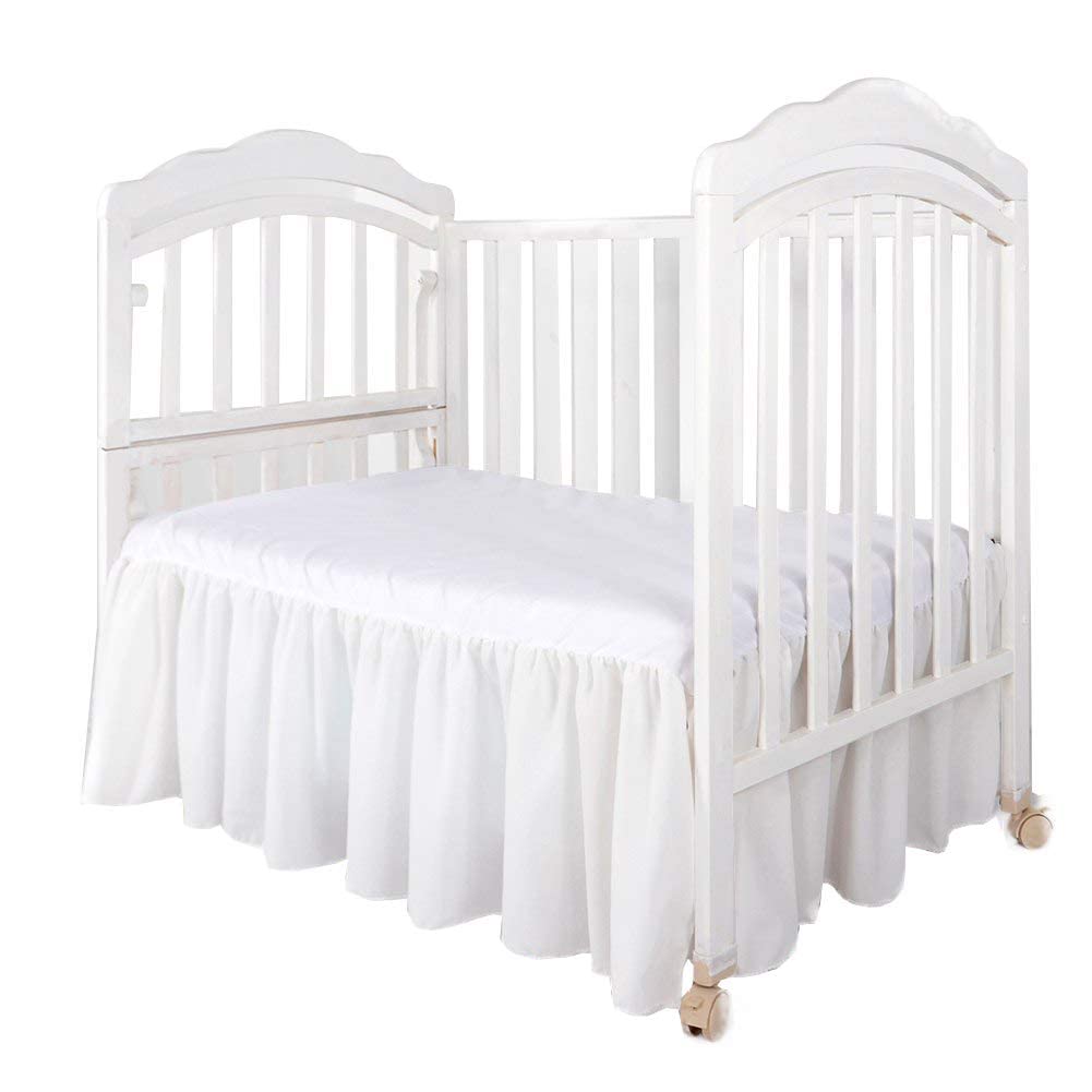 Crib Bed Skirt Dust Ruffle - Crib Dust Ruffle with Split Corners - Baby Crib Bedskirts 600TC 100% Cotton - Nursery Crib BeddLing Infants Toddler Bedskirt - 14" Drop (28"x52" - Standard, White)
