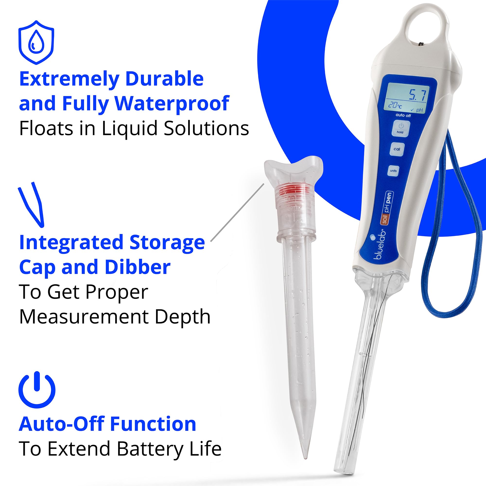 Bluelab PENSOILPH Soil pH Pen, Digital Meter and Water Test Kit, Also Used for Coco and Rockwool with Easy Calibration for Hydroponic System and Indoor Plant Grow, Clear