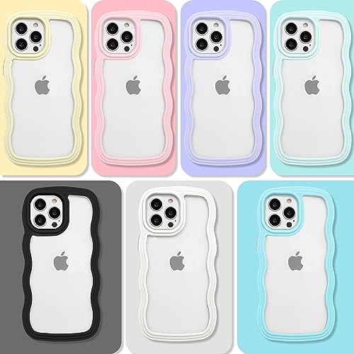 Anuck for iPhone 14 Pro Case Wavy Edge Clear Back Design, Anti-Slip Grip Cute Wave Curly Frame Shape Shockproof Soft TPU & Hard Bumper Protective Phone Case Cover for Women Girls, White
