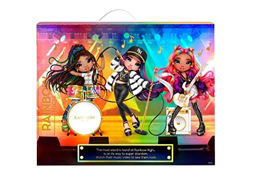 Rainbow High Rockstar Fashion Doll 2 Complete Outfits & Rockband Essentials Choose Carmen Major, Vanessa Tempo, Lyric Lucas , Multicolour
