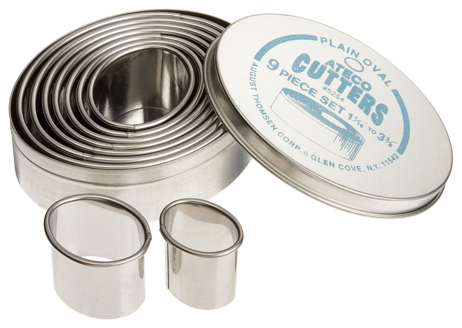 Ateco Rectangle Pastry Fluted Round Cutters in Graduated Sizes, Plain Edge, Oval