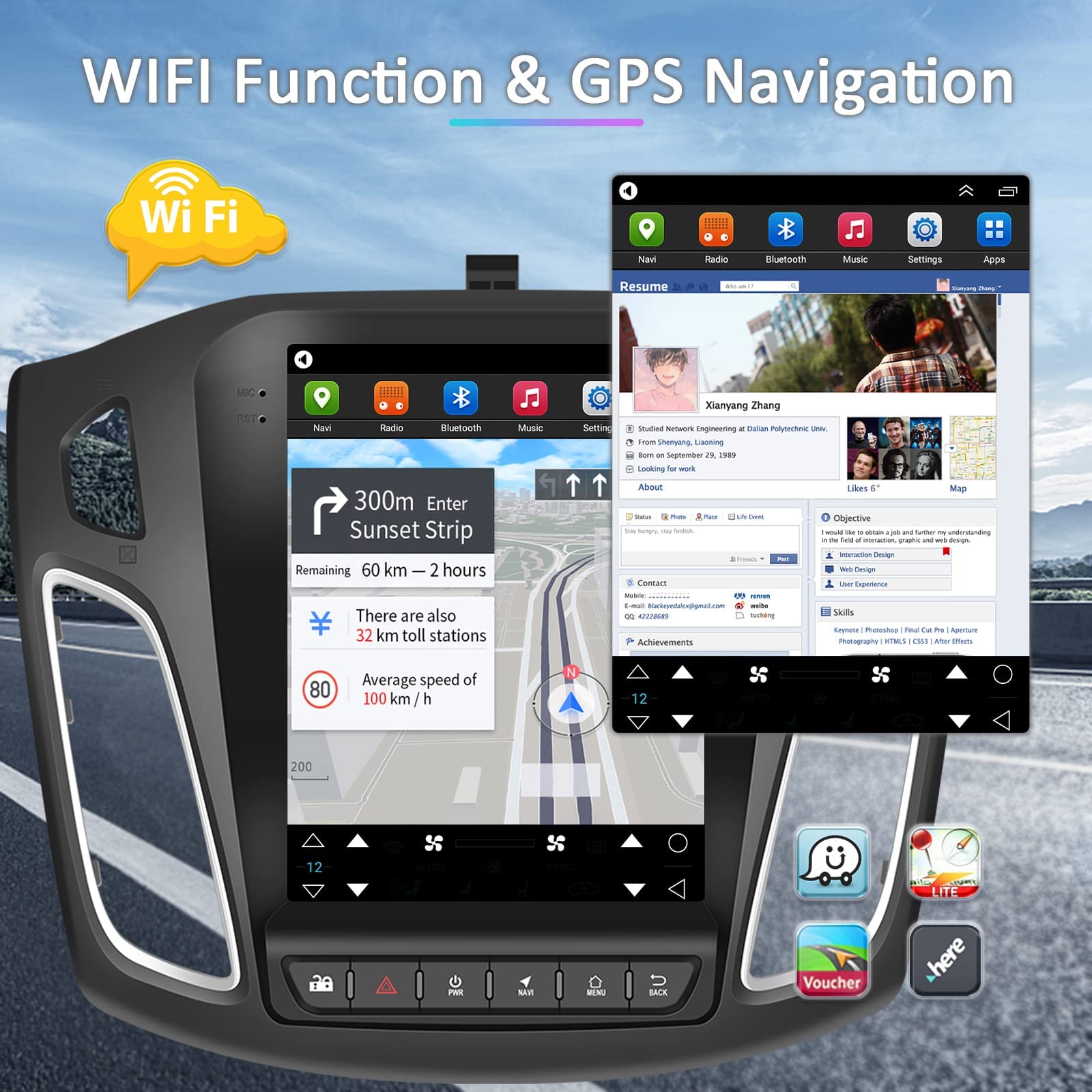 Android Car Stereo for Ford Focus 2012-2018, 9.7 inch Vertical Capacitive Touch Screen Car Radio with GPS Bluetooth WiFi FM RCA USB+Backup Camera + External Microphone,Support SWC Mirror Link