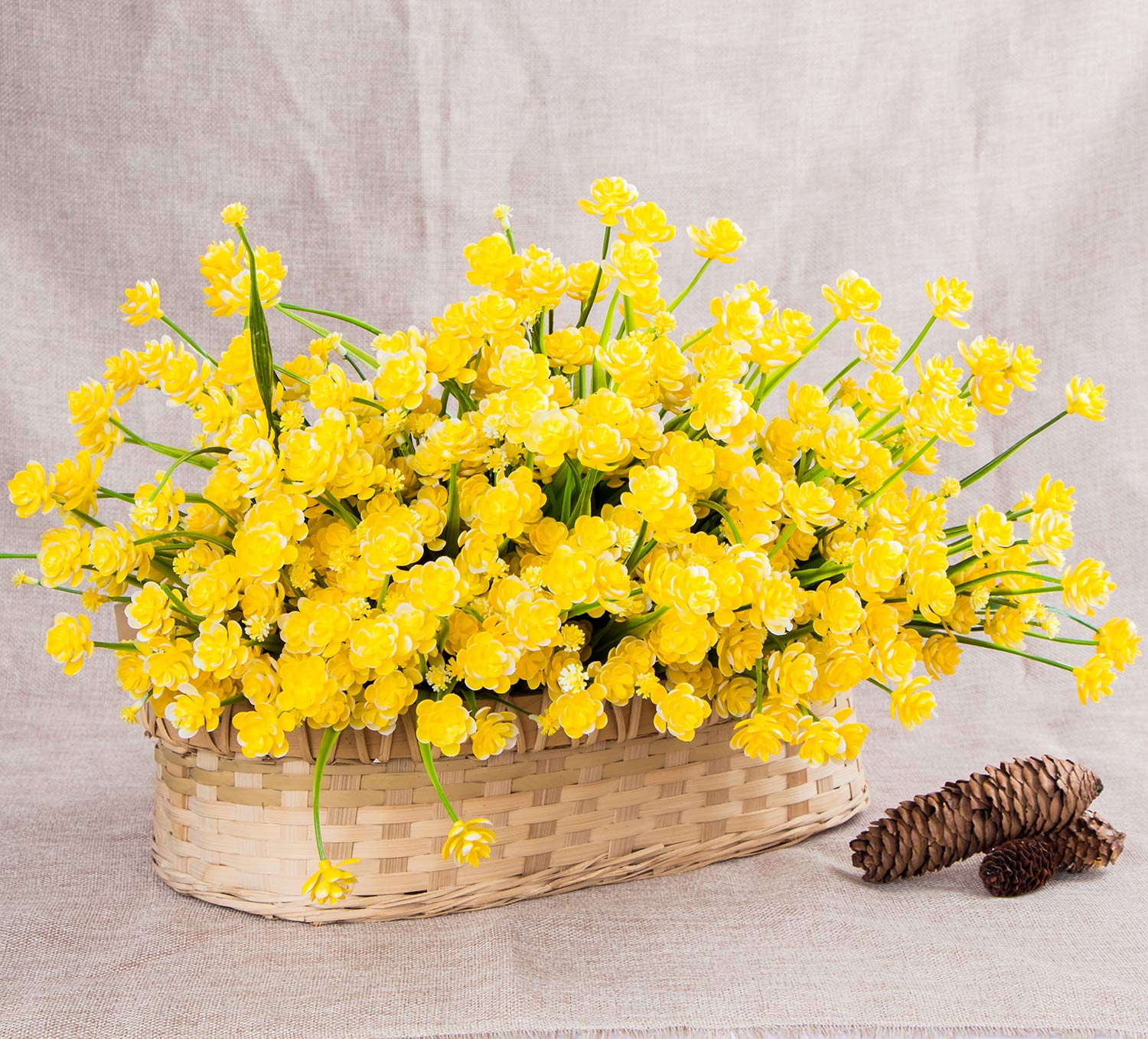 Foraineam 10 Bundles Yellow Daffodils Artificial Flowers Fake Plants Plastic Bushes Greenery Shrubs Fence Indoor Outdoor Hanging Planter Home Garden Decor