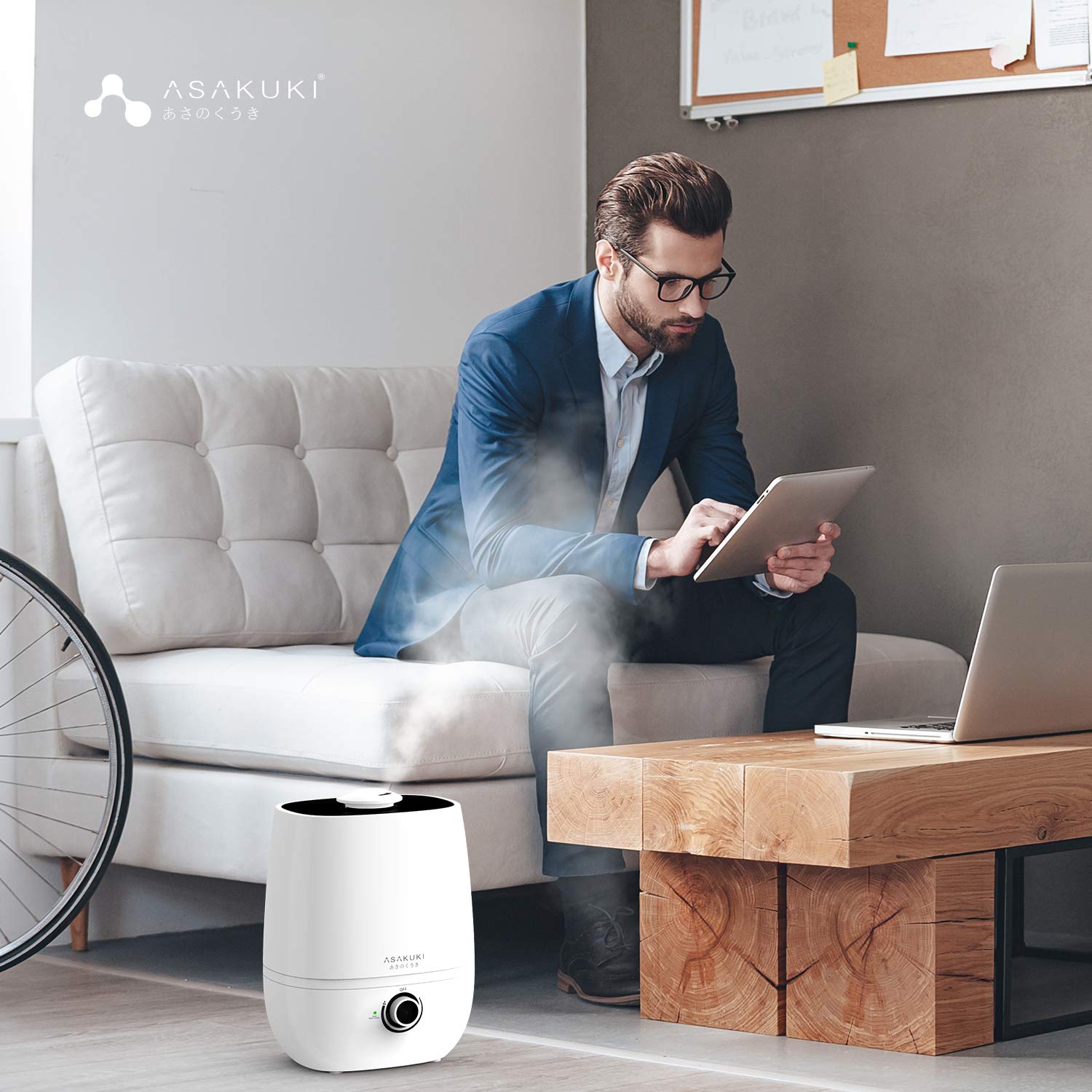 ASAKUKI Cool Mist Humidifier, Large 4L Capacity Ultrasonic Diffuser Vaporizer, Whisper-Quiet Air Humidifier for Home,Office,Bedroom,Baby, Lasts up to 20-60 Hours