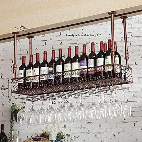 BDDIE Wine Racks,Ceiling Shelf Style Iron Hanging Wine Rack Stemware Holder,Adjustable Height Wine Glass Racks for Bars/Restaurants/Kitchens,Can 200Kg/120 * 25Cm