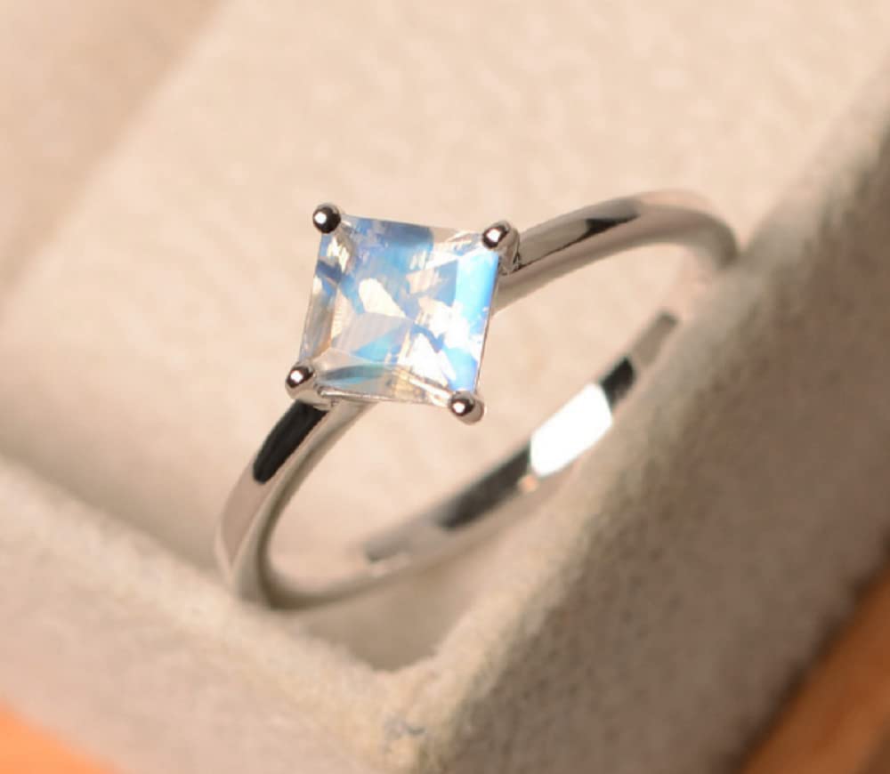 Awmnjtmgpw 925 Sterling Silver Moonstone Ring Cut Cubic Zircon Blue Topaz Women's Wedding Engagement Ring Size 6-10 (Size 10)