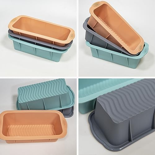 Anxbbo 3 Pack Silicone Bread Loaf Pans No-Stick Large Loaf Pan Set, Flexible Silicone Baking Molds forĀ Bread, Cake, Meatloaf, BPA Free and Dishwasher Safe (3 Pack (9.8''L x 4.7''W x 2.7''H))