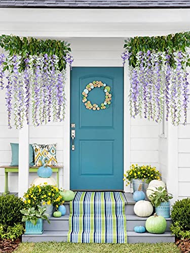 Gldmaoer 12 Pack 1 Piece 3.6 Feet Artificial Fake Wisteria Vine Ratta Hanging Garland Silk Flowers String Home Party Wedding Decor.