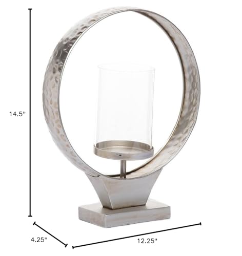 Foreside Home & Garden Small Hammered Metal Round Ring Pillar Candle Holder, Silver