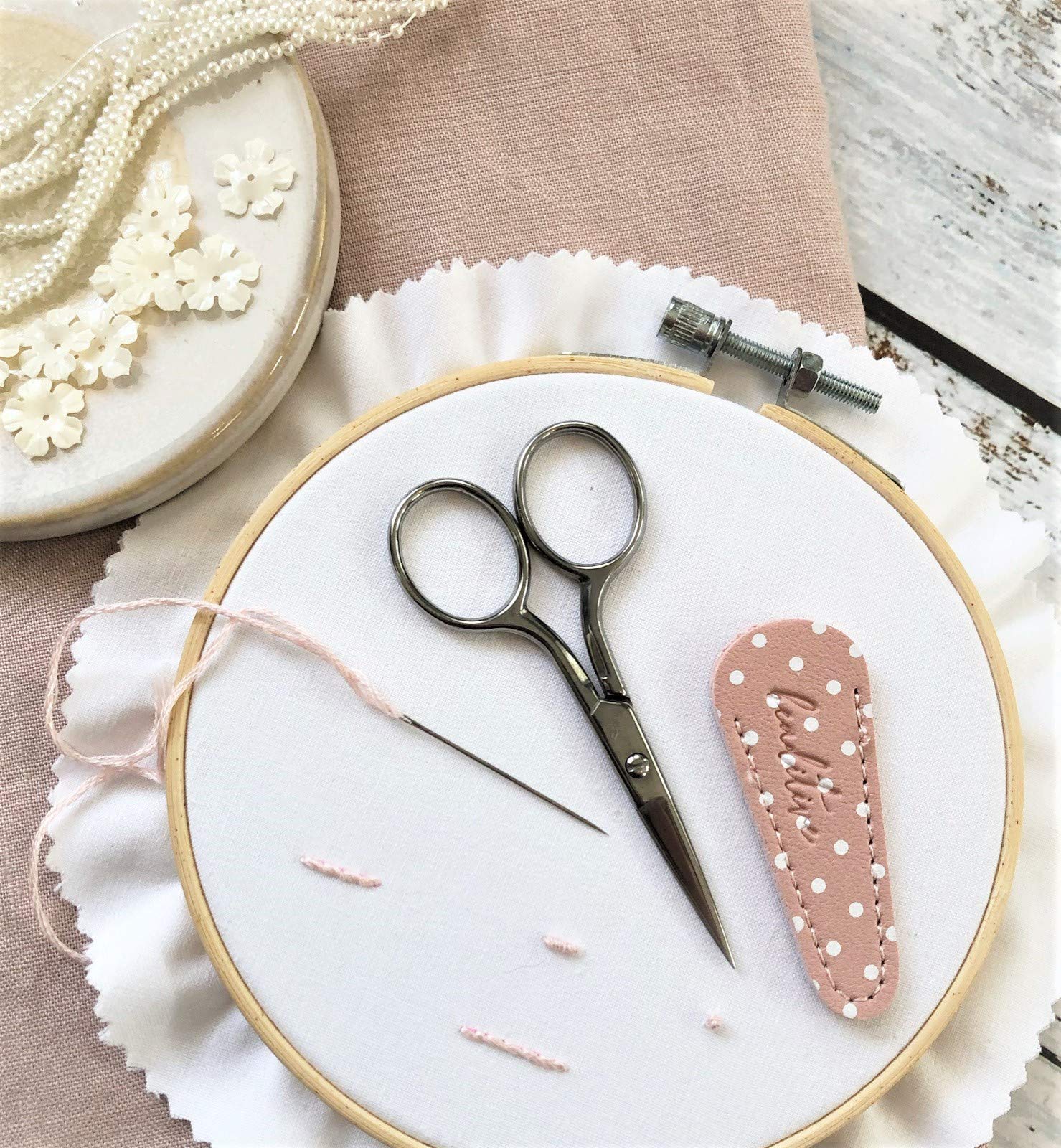Beaditive Classic Embroidery Scissors with Leather Sheaths - Sewing, Embroidery, Crafting - Stainless Steel Pink