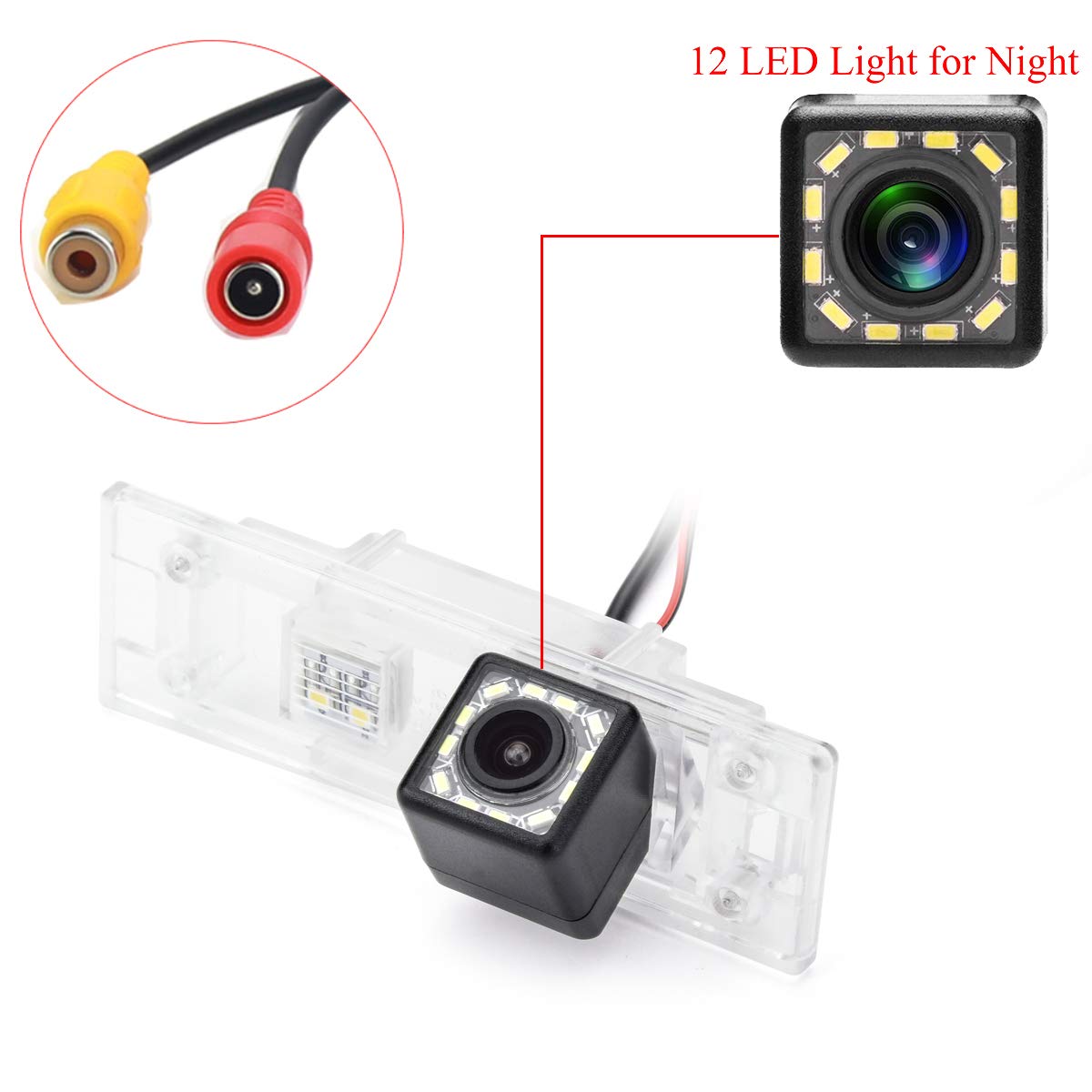 aSATAH 2.4G Wireless Car Rear View Camera for BMW E81 E87 E87N M1 F20 F21/ BMW M6 E63 E64 E64N F12 F13 F06/ Z4 E85 E86 E89 & Waterproof and Shockproof Reversing Backup Camera (12 LED)