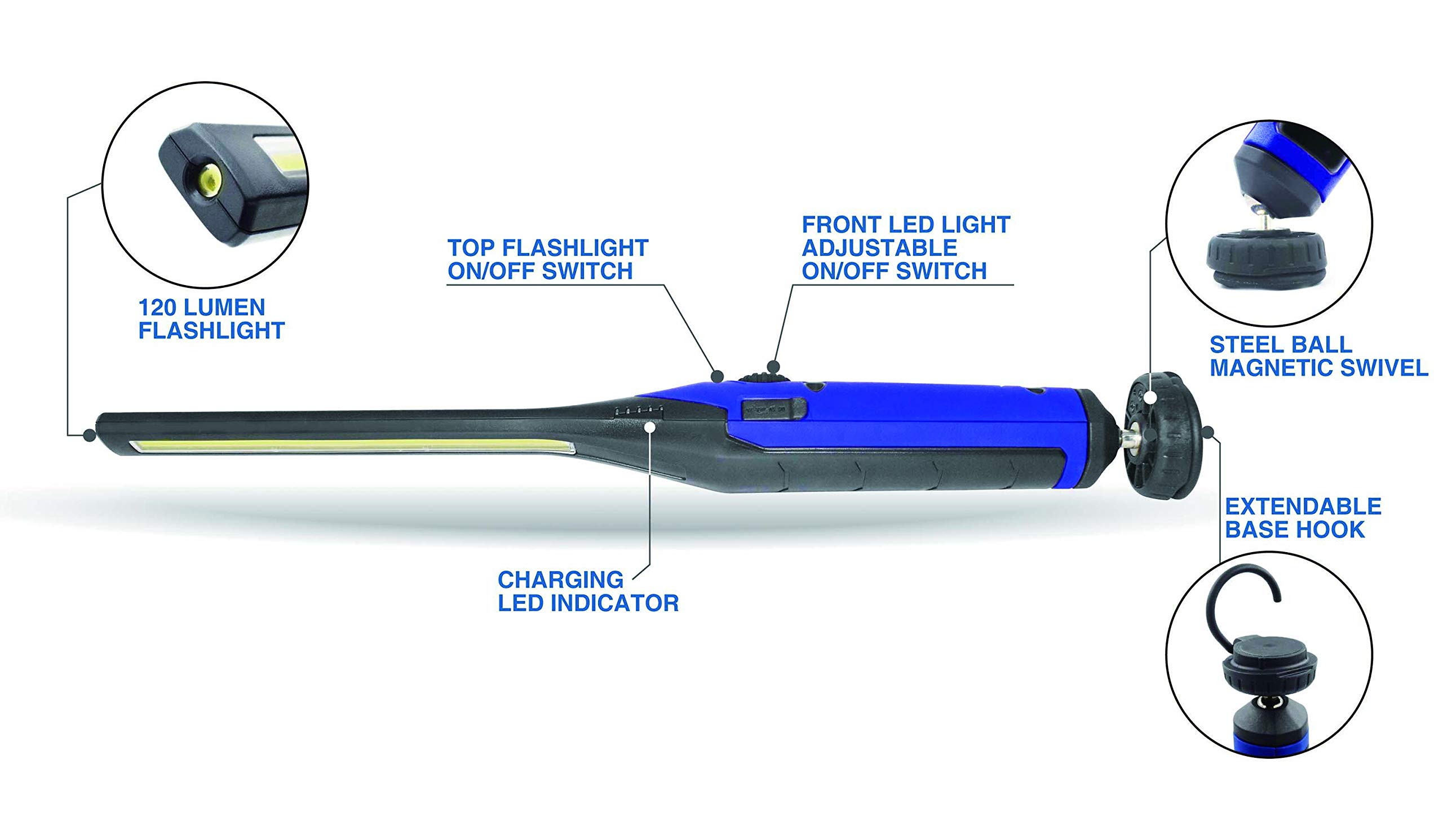Astro Pneumatic Tool 65SL 650 Lumen Rechargeable LED Slim Light W/Top Flashlight
