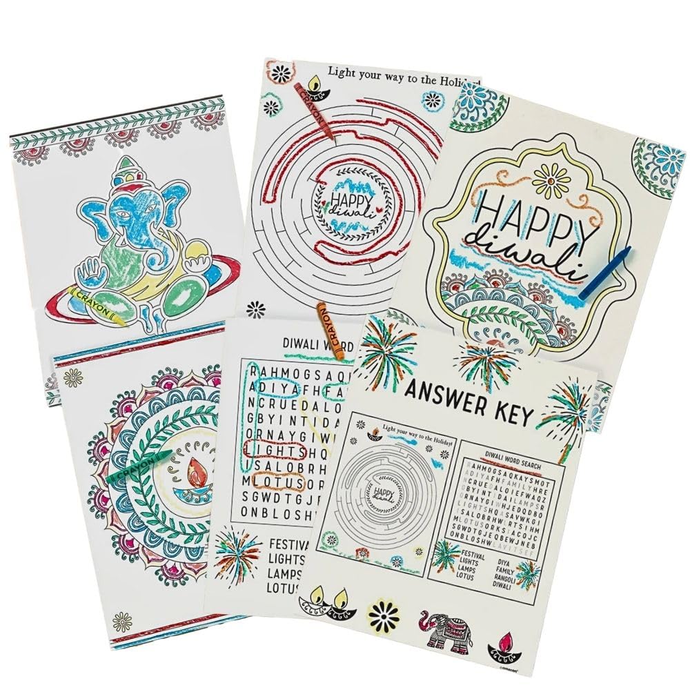 Assorted Design Diwali Activity Sheets - 8.5" x 11"(Pack of 11) - Perfect for Crafting, Drawing & Coloring