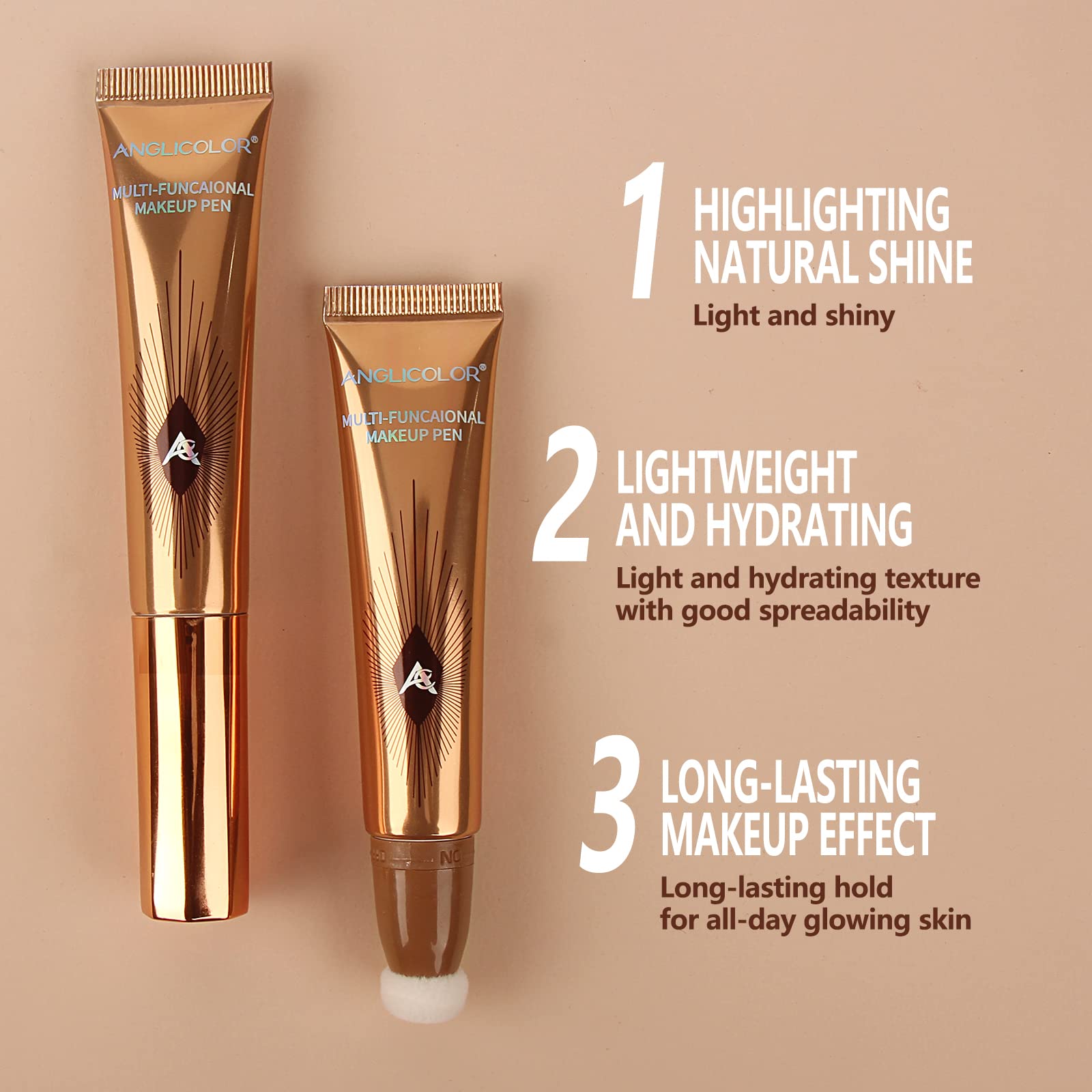 Anglicolor Contour Stick With Cushion Applicator,Liquid Contour Wand,Cream Contour Smooth,Bronzer Stick Lightweight Liquid Bronzer For Face (02#Fair/Medium)