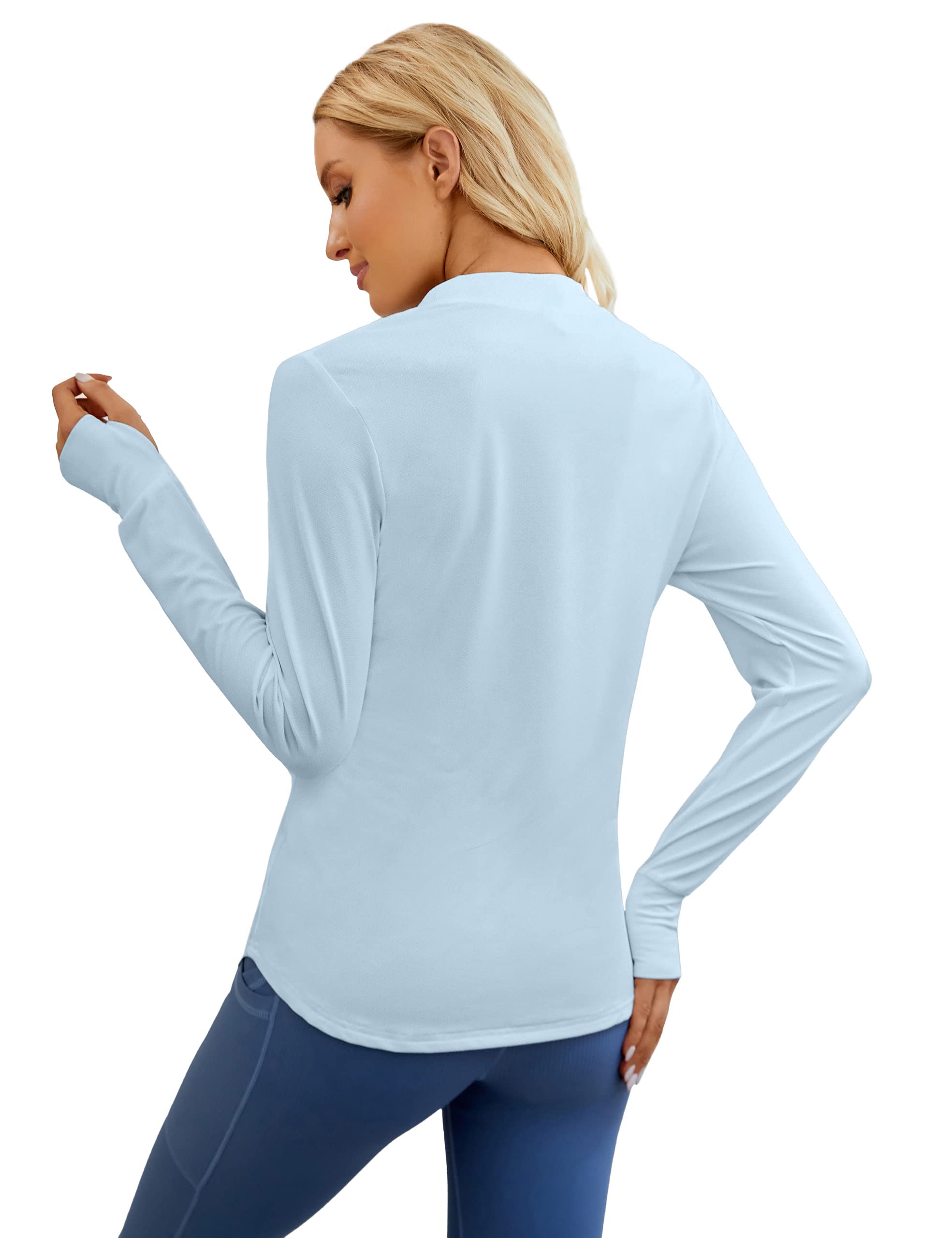 BMJL Women's UPF 50+ Workout Long Sleeve Yoga Shirts Running Hiking Shirts1/4 Zip Pullover Quick Dry Athletic Tops(L,Sky Blue)