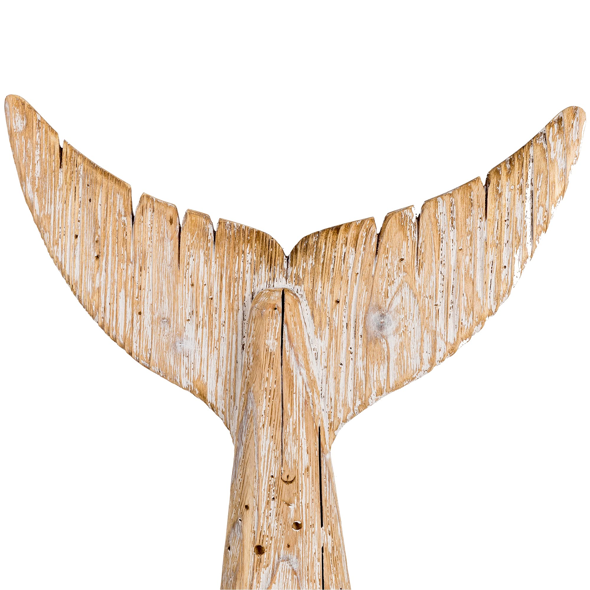 glitzhome Farmhouse Tabletop Decor Set of 3 Coastal Weathered Wood Whale Tail Statue Nautical Table Decor Rustic Distressed Wood Whale Tail Sculpture Table Centerpiece Home Decor